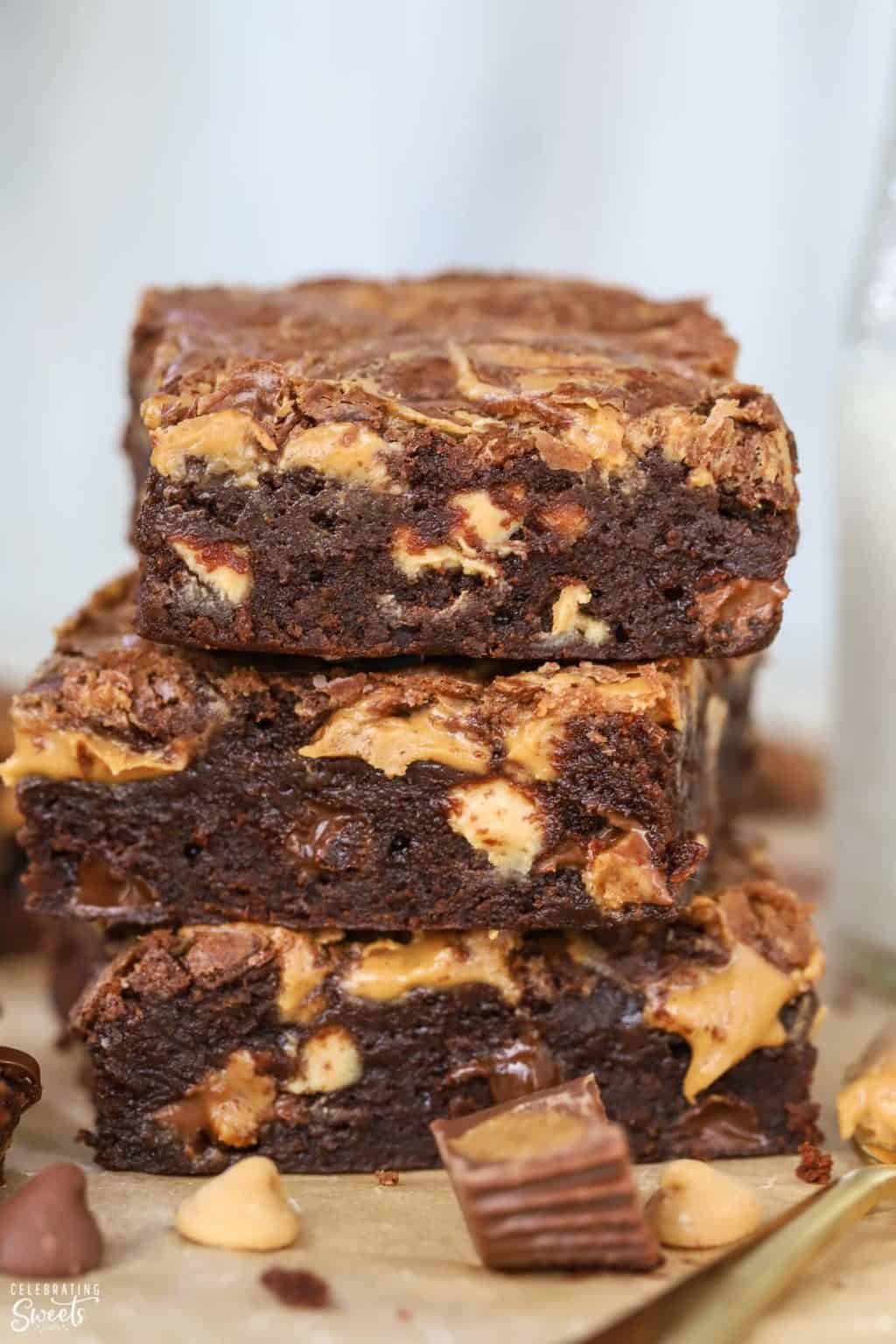 Peanut Butter Brownies - Celebrating Sweets