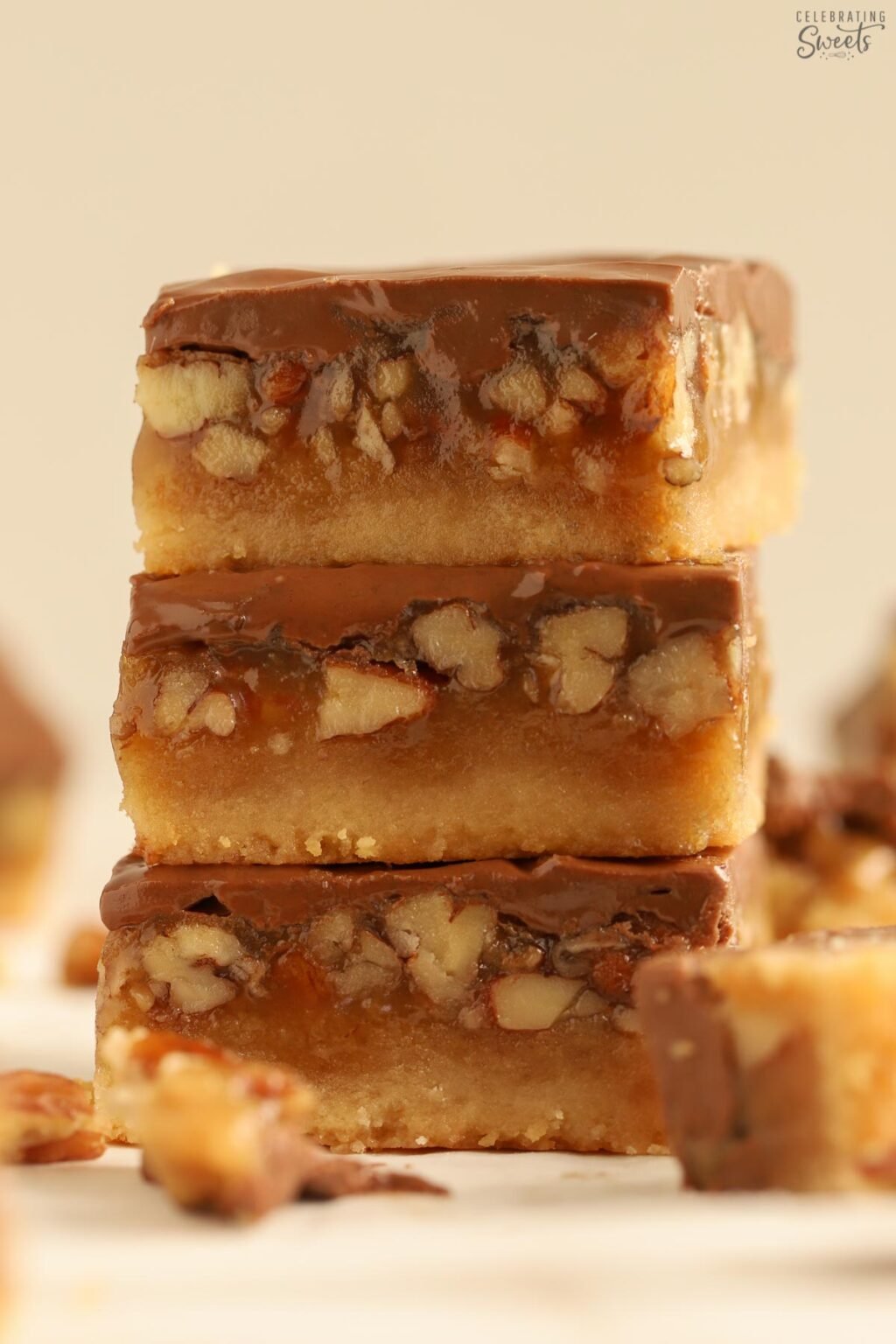 Chocolate Caramel Pecan Bars - Celebrating Sweets