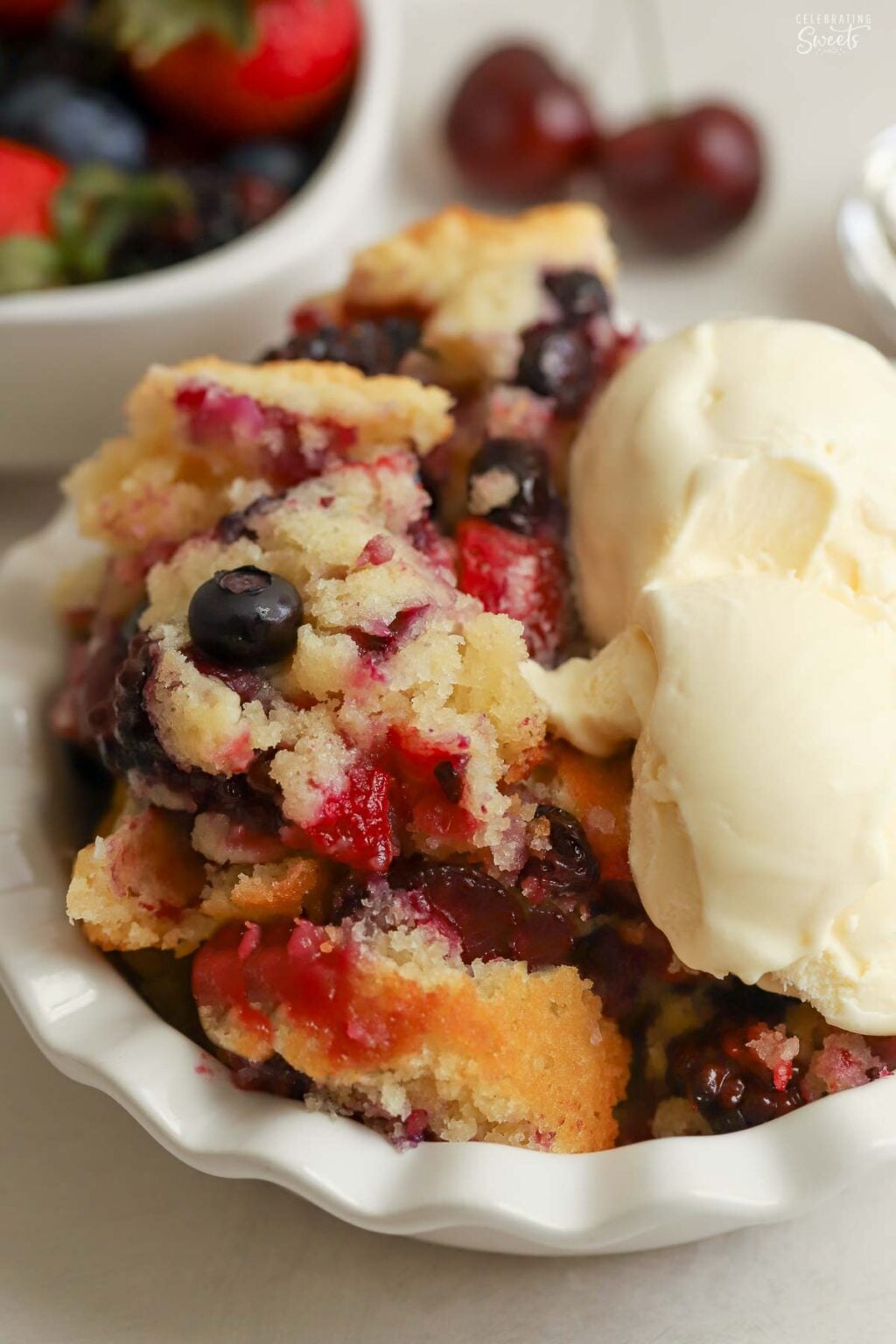 Cherry Berry Spoon Cake - Celebrating Sweets